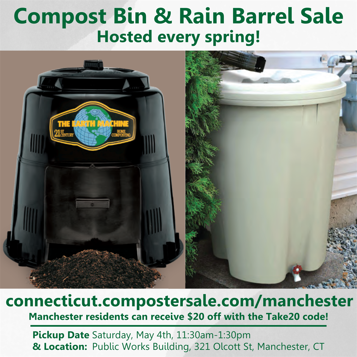 Compost Bin and Rain Barrel Sale! Town of Manchester